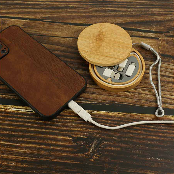 Multi-Charging Cable Set in Round Bamboo Case - Corporate Gifts ...
